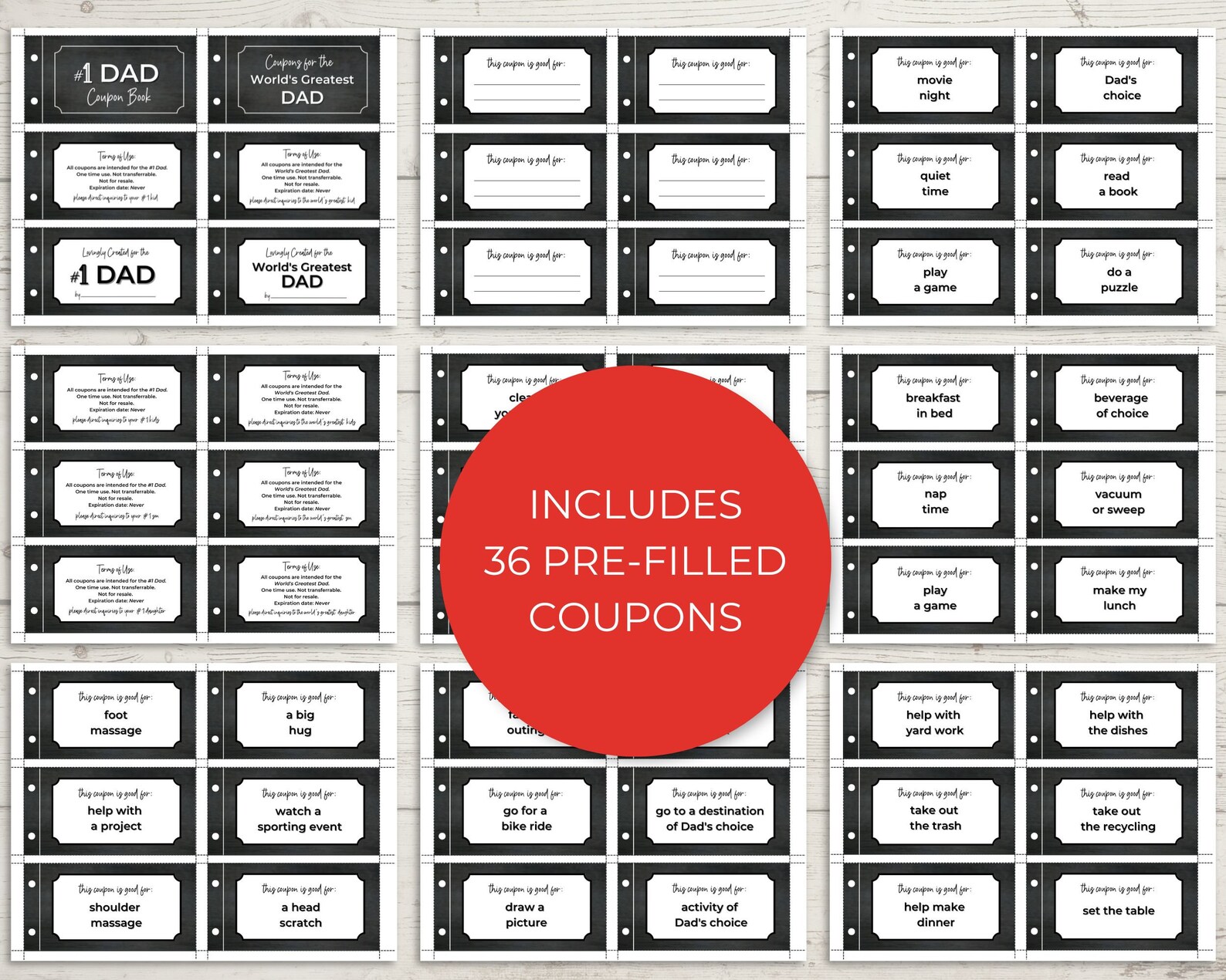 Instant Download, Digital, Printable Coupon Book for Dad, Father's Day ...