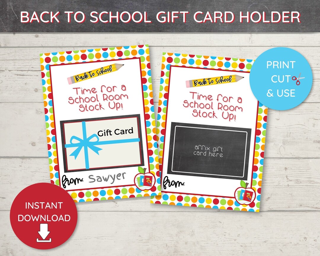 Instant Download, Printable Back to School Gift Card Holder, Easy Last ...