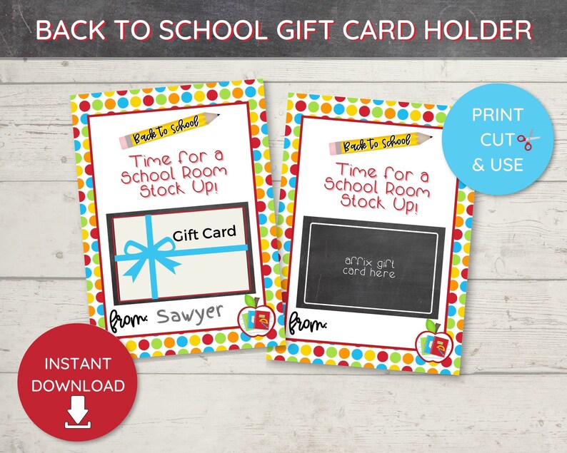 Instant Download, Printable Back to School Gift Card Holder, Easy Last ...