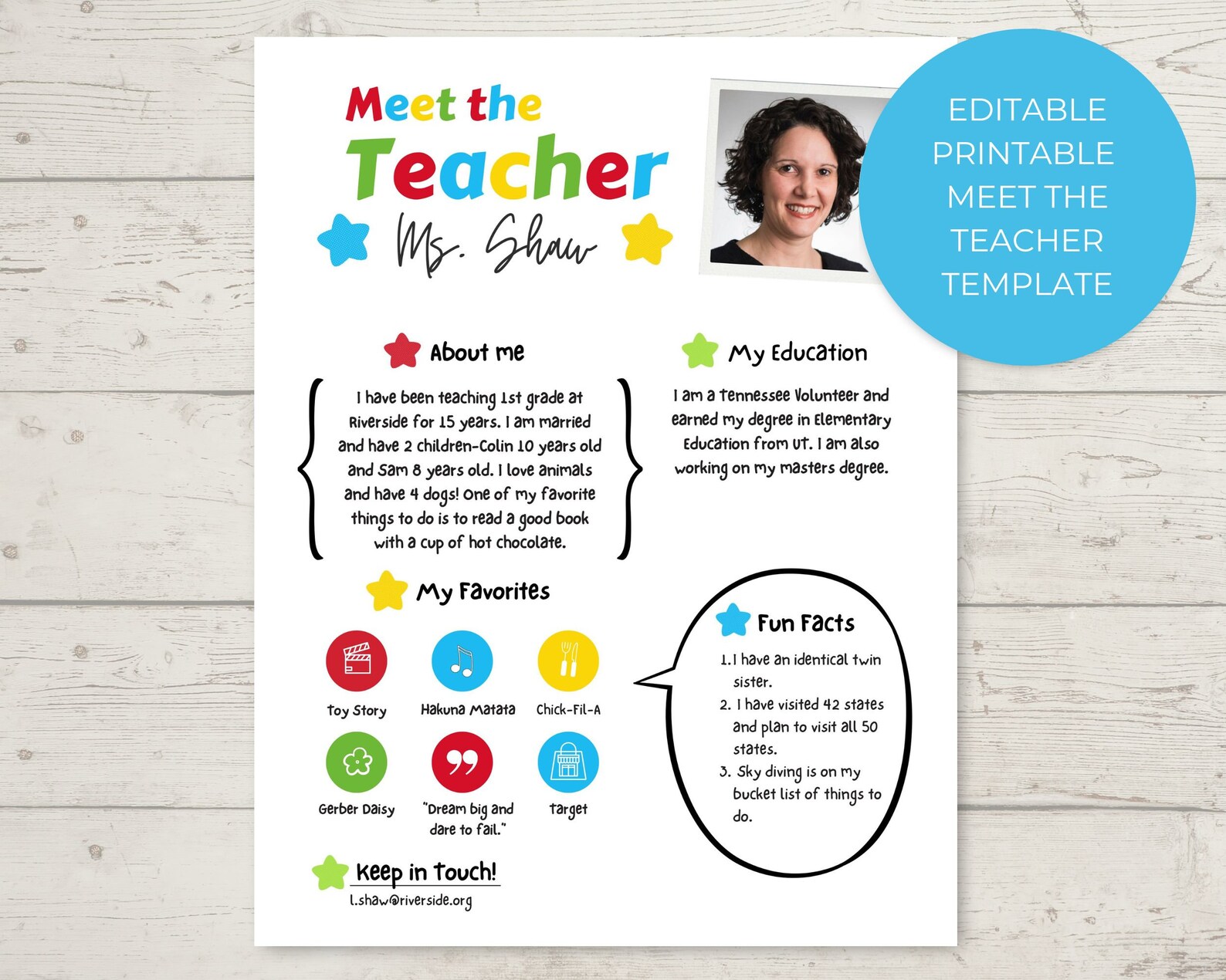 Editable, Instant Download, Printable Meet the Teacher Template for the ...