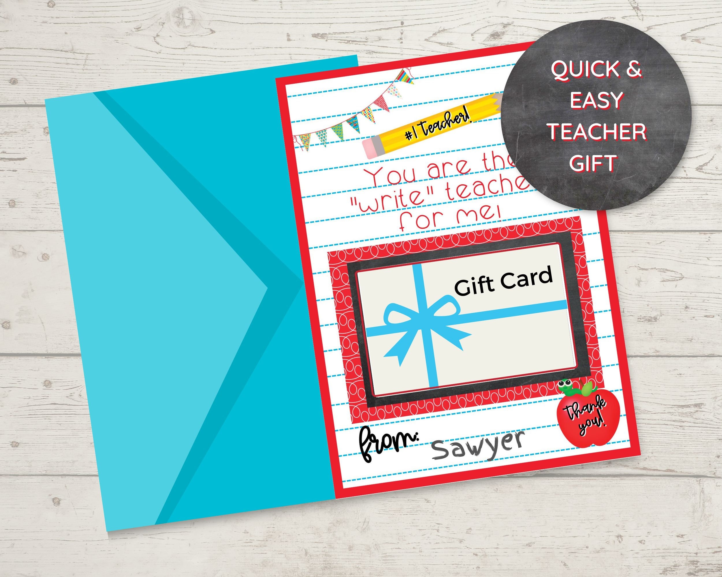 Printable Teacher Appreciation Gift Card Holder, Back to School ...