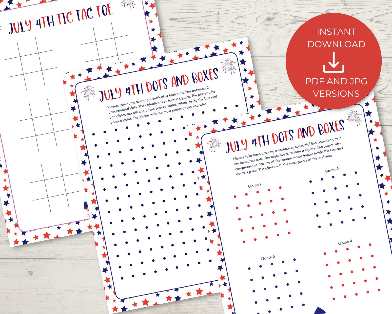 Instant Download, Printable 4th of July Kids Activity, Tic Tac Toe ...