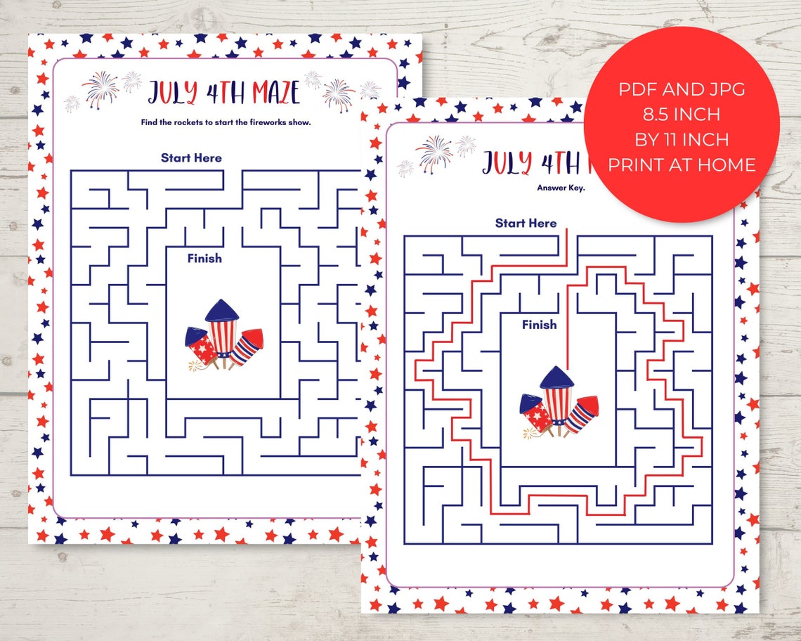 Instant Download, Printable July 4th Maze, Kids Activity, Independence ...