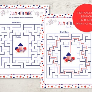 Instant Download, Printable July 4th Maze, Kids Activity, Independence ...