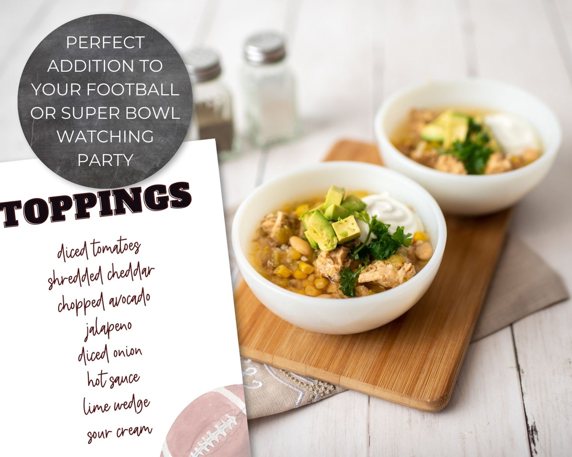 Printable Football Chili Bar and Toppings Sign, 8"x10", 5"x7" Sizes ...