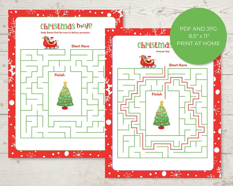 Instant Download, Printable Christmas Santa Maze, Kids Activity, Family ...