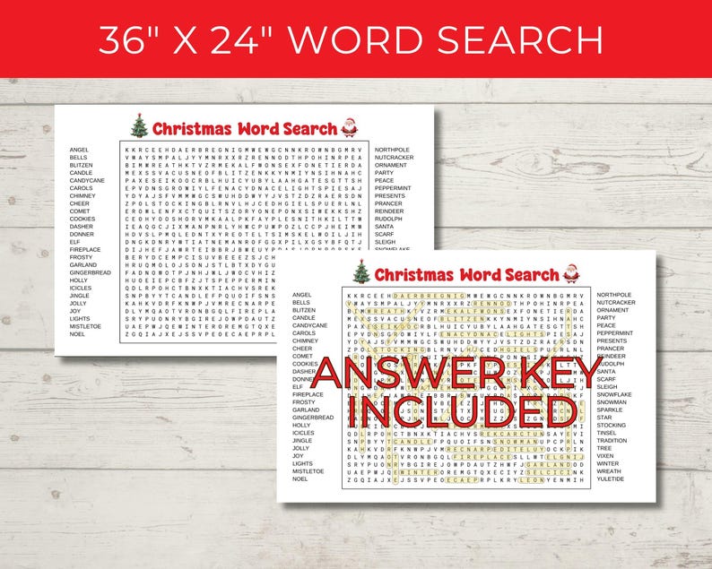 Giant Christmas Word Search Printable •36x24 Large Party Game •holiday ...