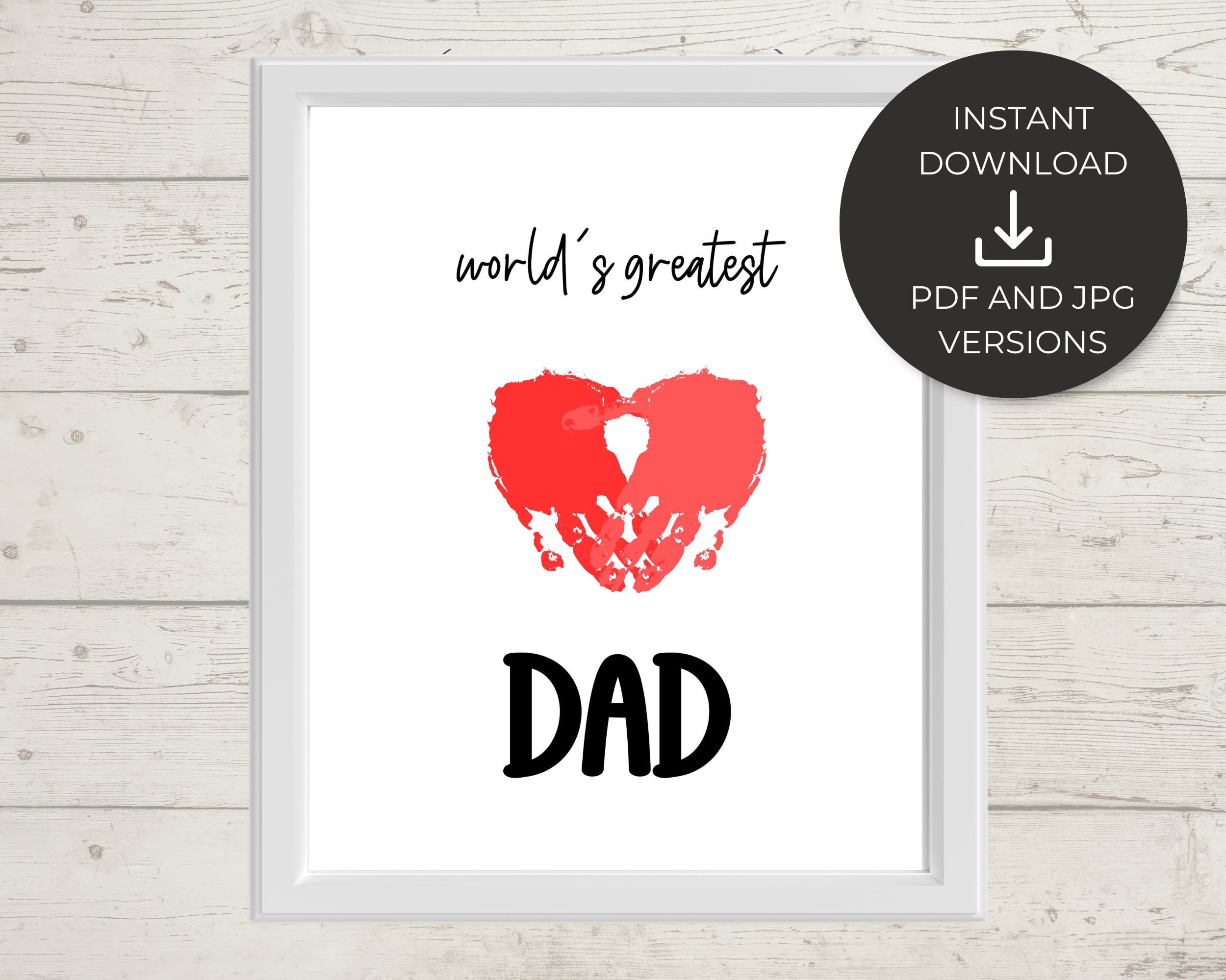 Instant Download, Printable Handprint Heart Art, Keepsake Gift for Dad ...