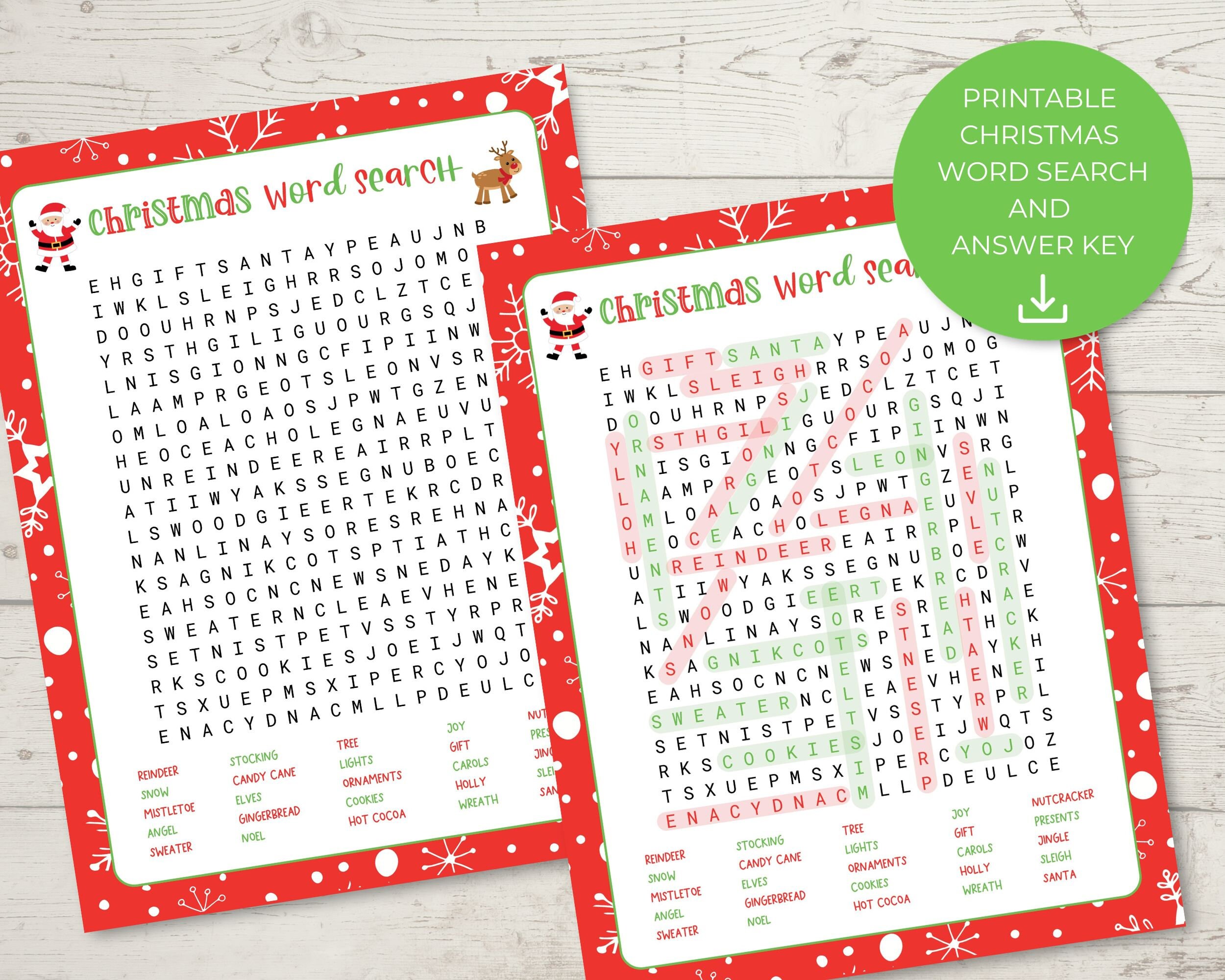 Instant Download Printable Christmas Word Search and Answer - Etsy