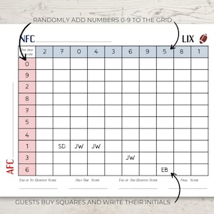Instant Download, Printable Super Bowl LIX Squares Grid, Super Bowl ...