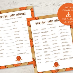Instant Download, Printable Basketball Themed Word Scramble, Kids ...