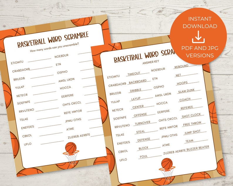 Instant Download, Printable Basketball Themed Word Scramble, Kids ...