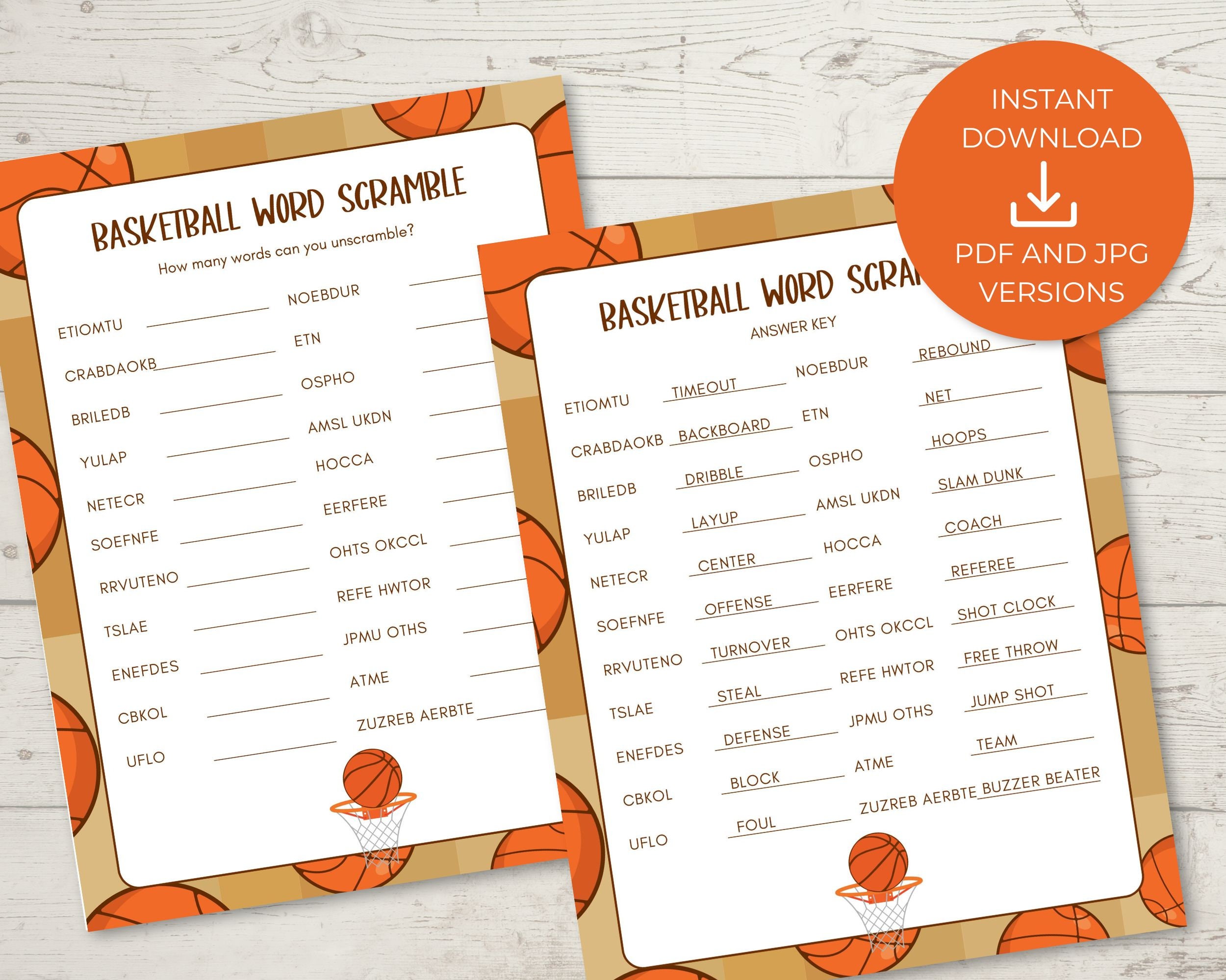 Instant Download, Printable Basketball Themed Word Scramble, Kids ...