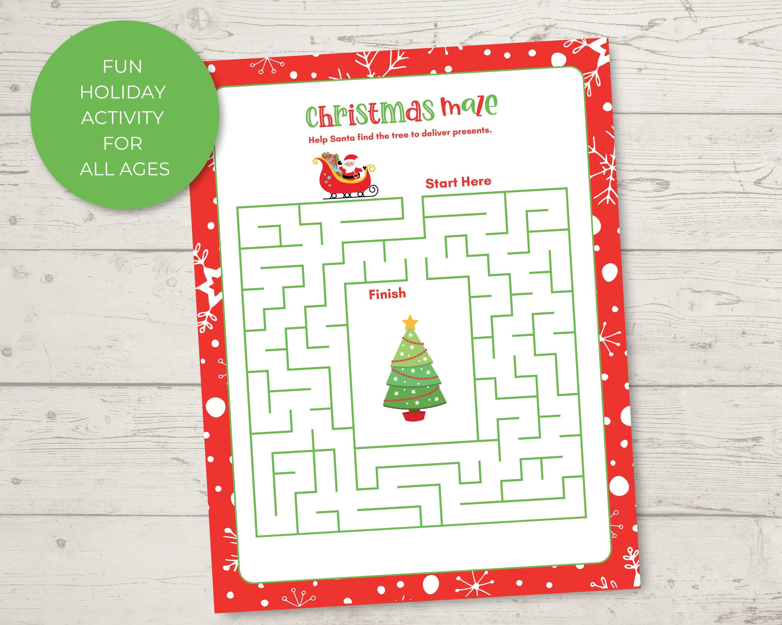 Instant Download, Printable Christmas Santa Maze, Kids Activity, Family ...