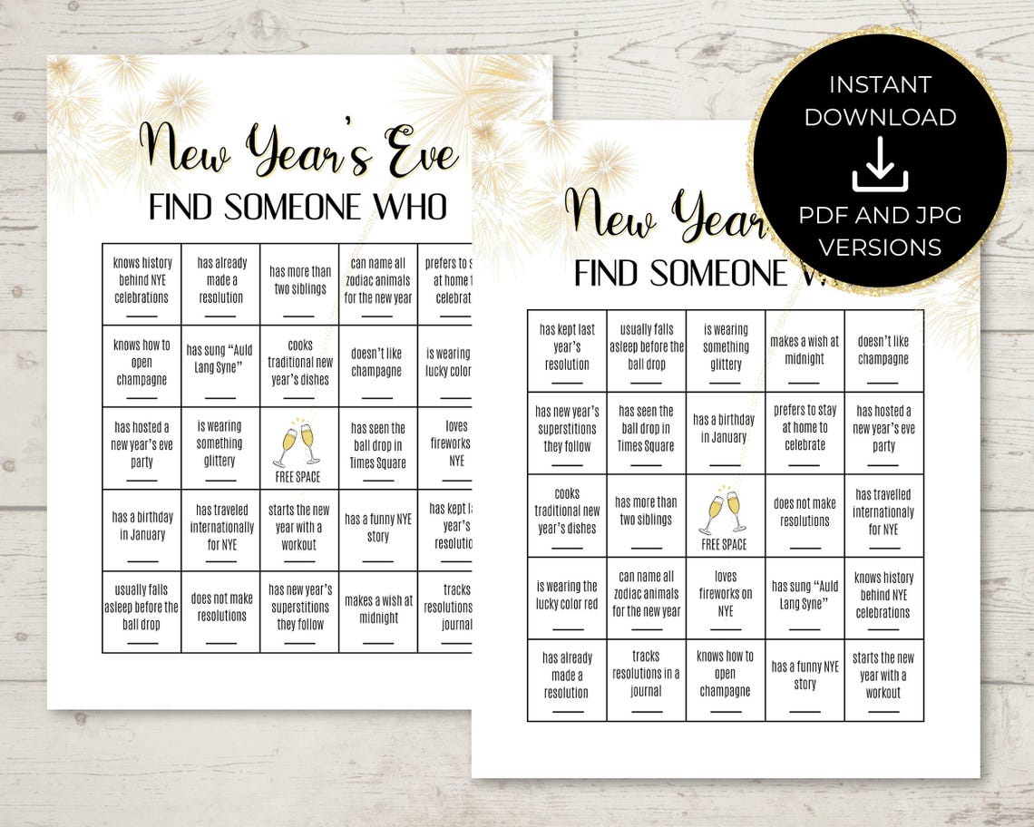 Instant Download, Printable New Year's Eve Find Someone Who Game, Find ...