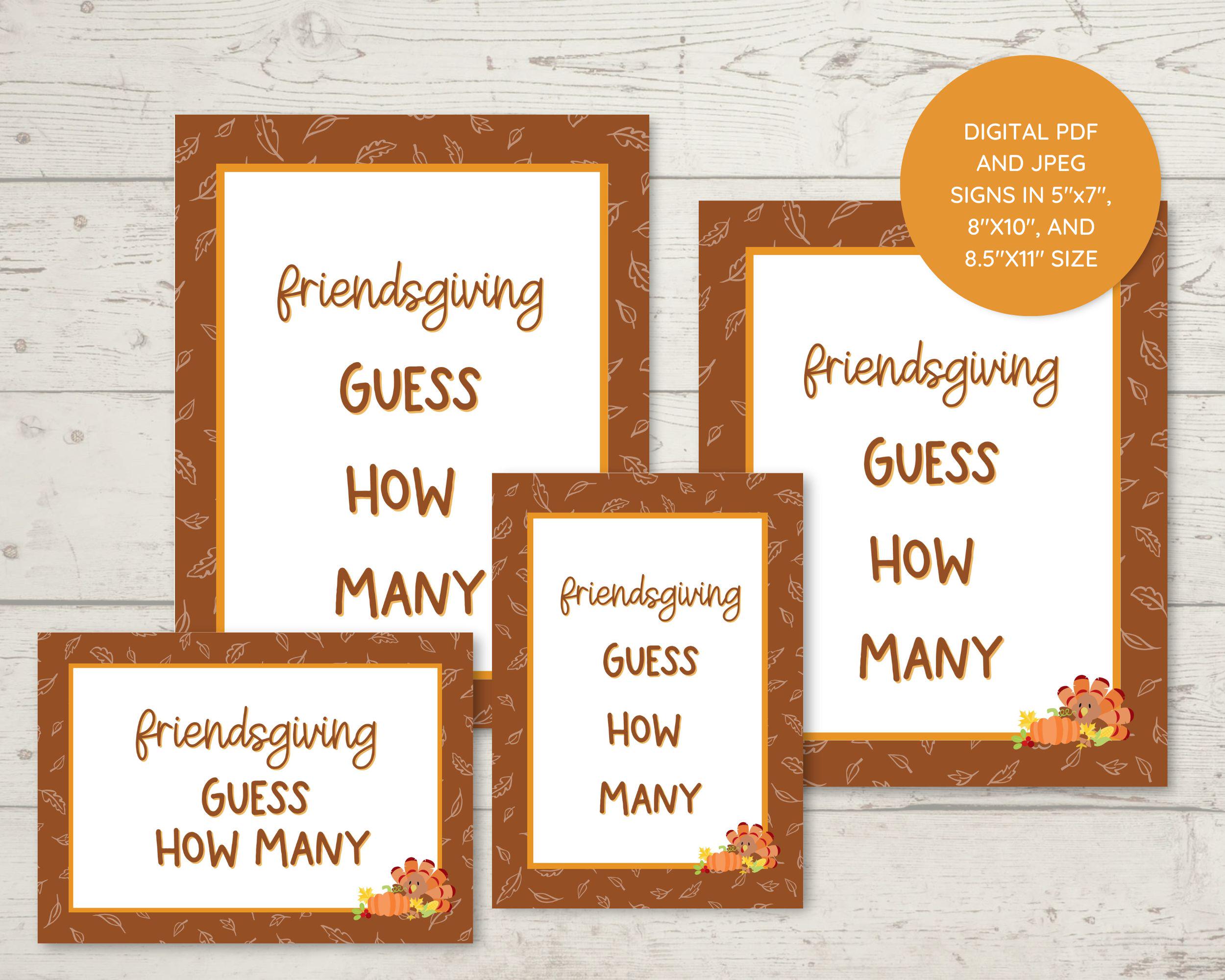 Instant Download, Printable Guess How Many Thanksgiving Friendsgiving ...