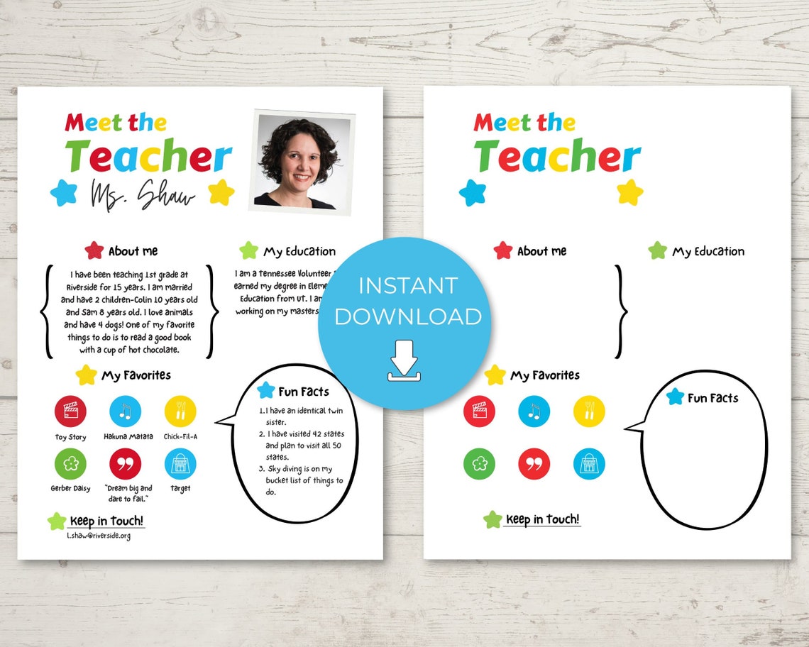 Editable, Instant Download, Printable Meet the Teacher Template for the ...