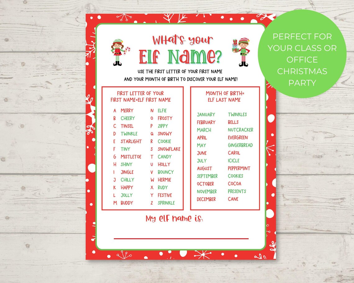 Instant Download, Printable Christmas What's Your Elf Name Activity ...