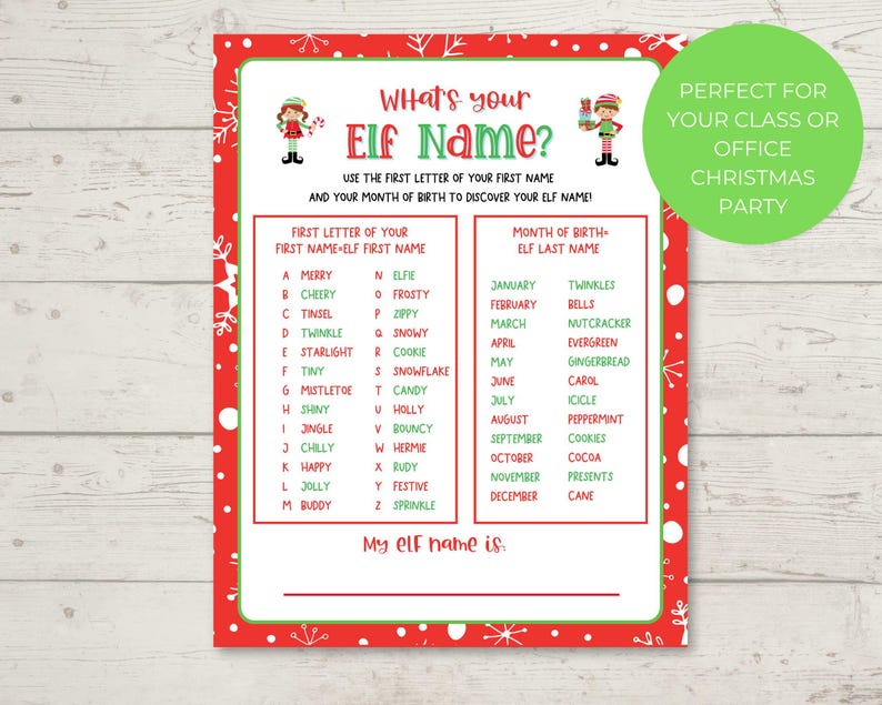 Instant Download, Printable Christmas What's Your Elf Name Activity ...