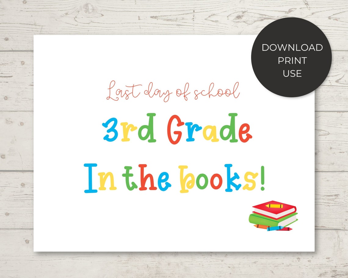 Instant Download, Digital, Last Day of School Printable Photo Sign, 3rd ...