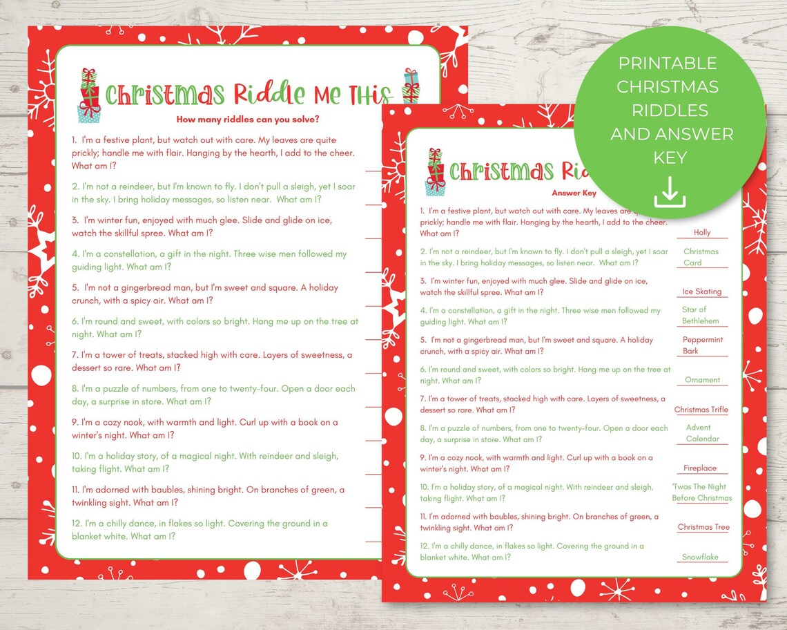 Instant Download, Printable Christmas Riddles Game, Riddle Me This, All ...