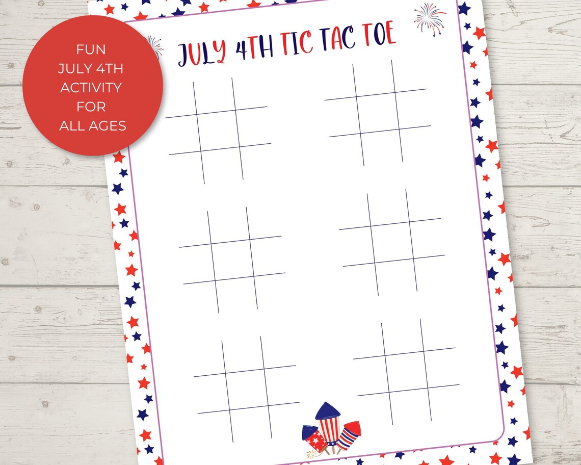 Instant Download, Printable 4th of July Kids Activity, Tic Tac Toe ...