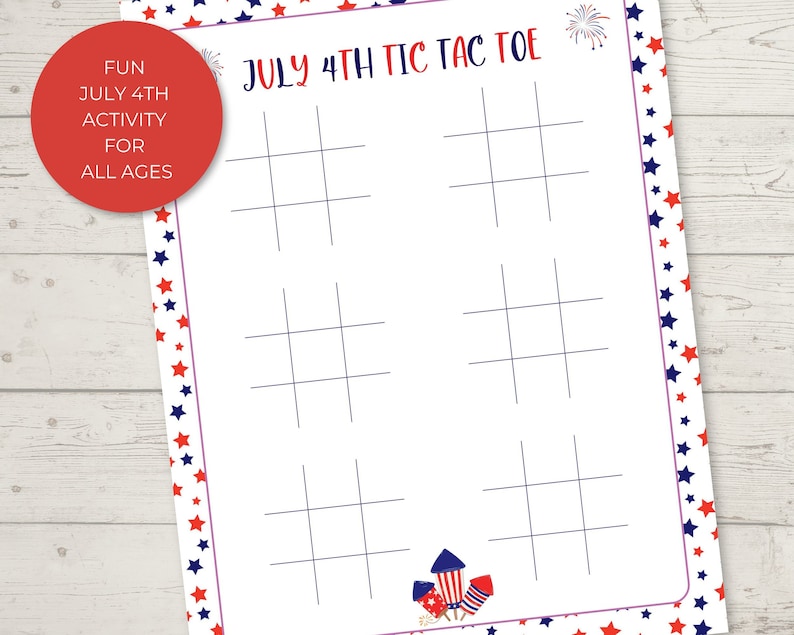 Instant Download, Printable 4th of July Kids Activity, Tic Tac Toe ...