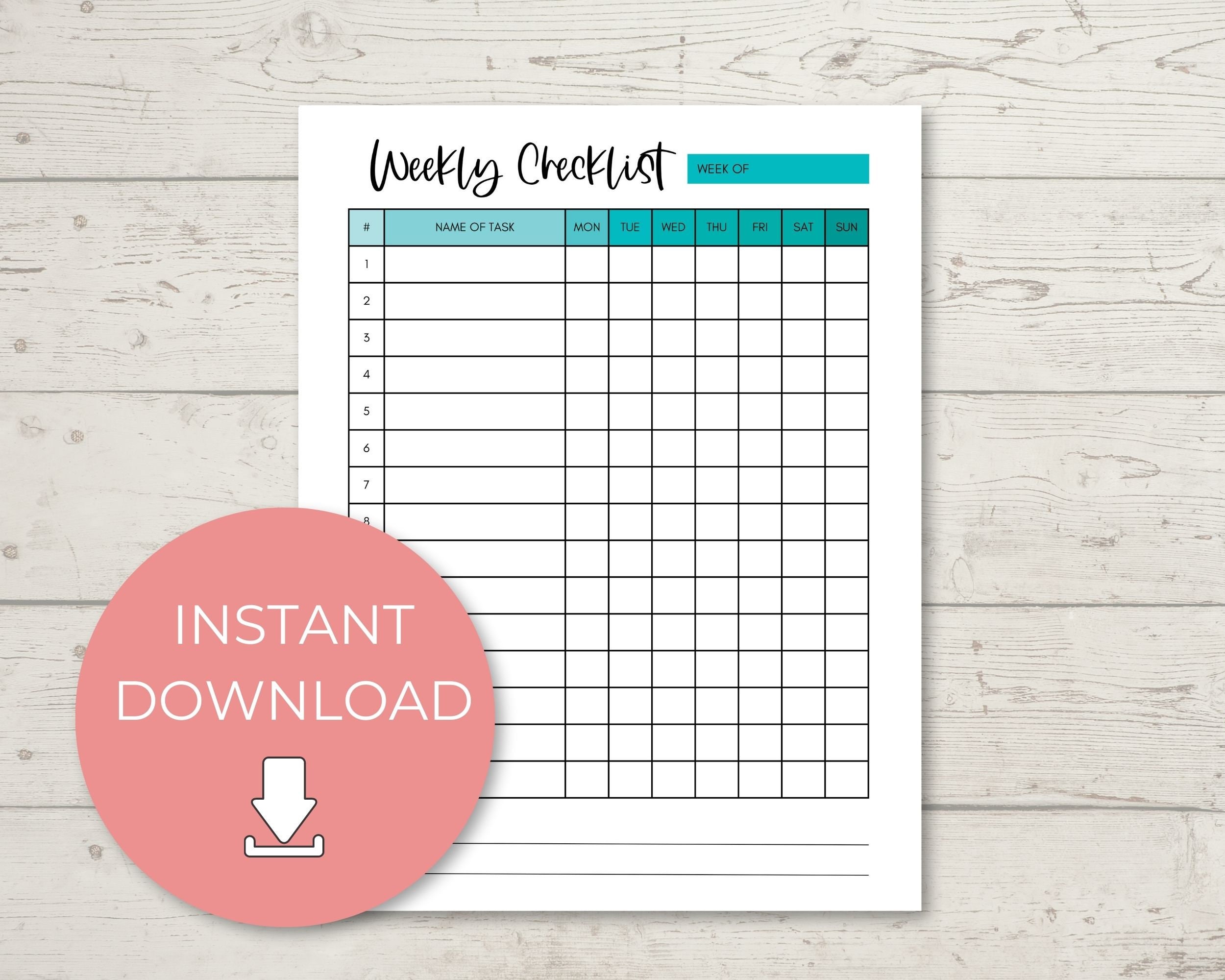 Editable, Instant Download, Printable Weekly Checklist, To-do List ...