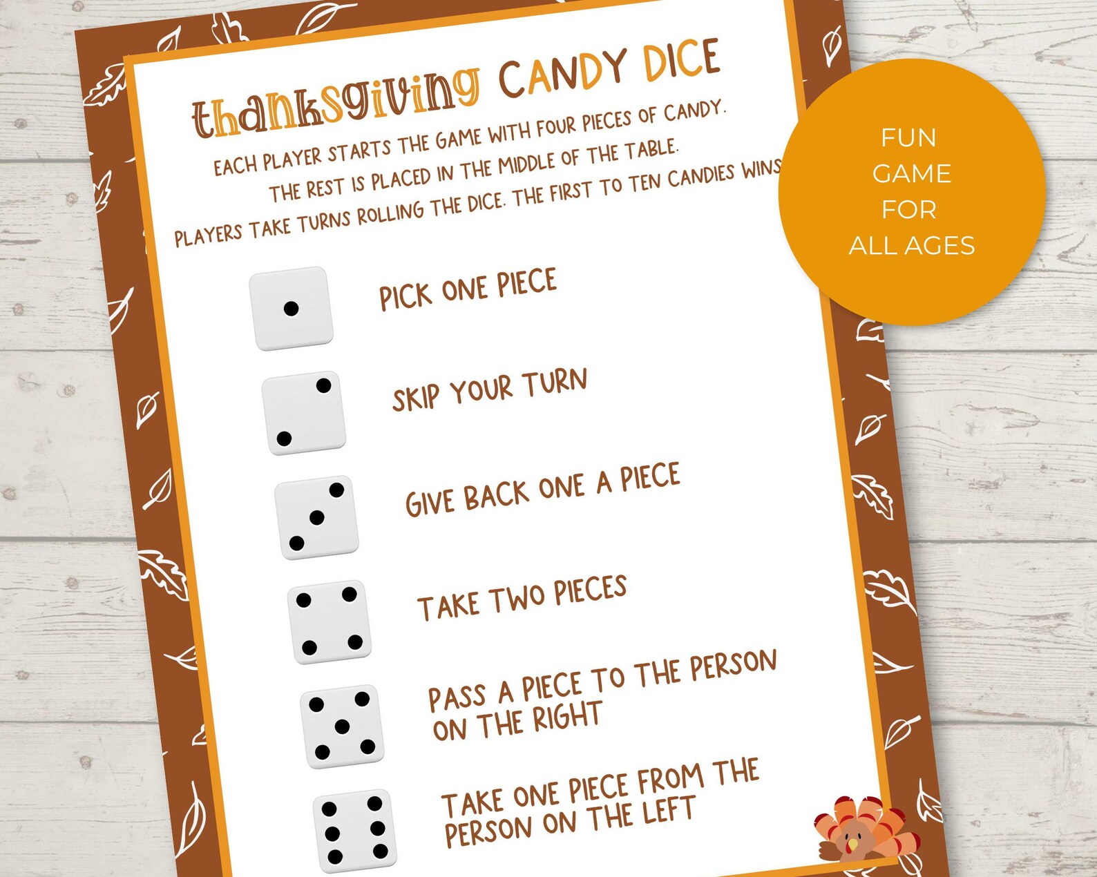 Printable, Download, Thanksgiving Candy Dice Game, Holiday Party ...