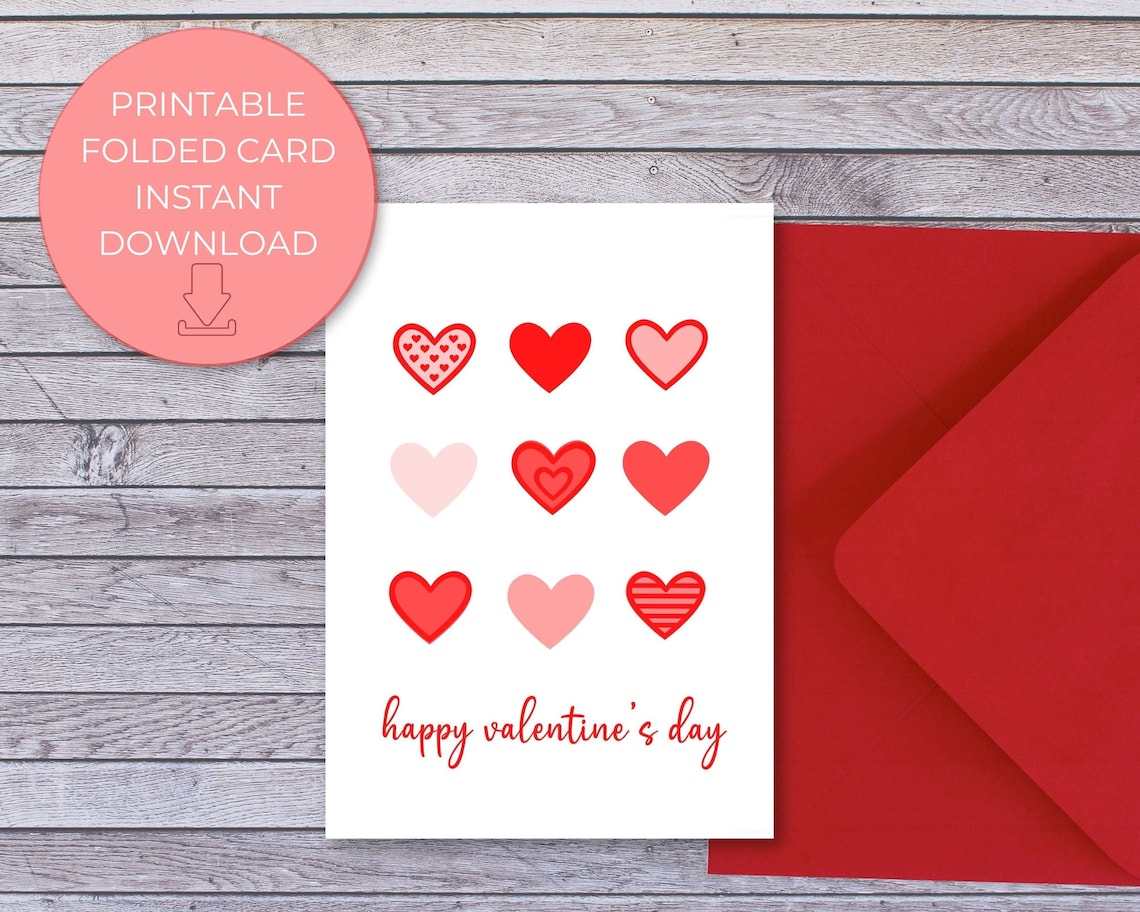 Instant Download, Printable Heart Happy Valentine's Day Card for Anyone ...
