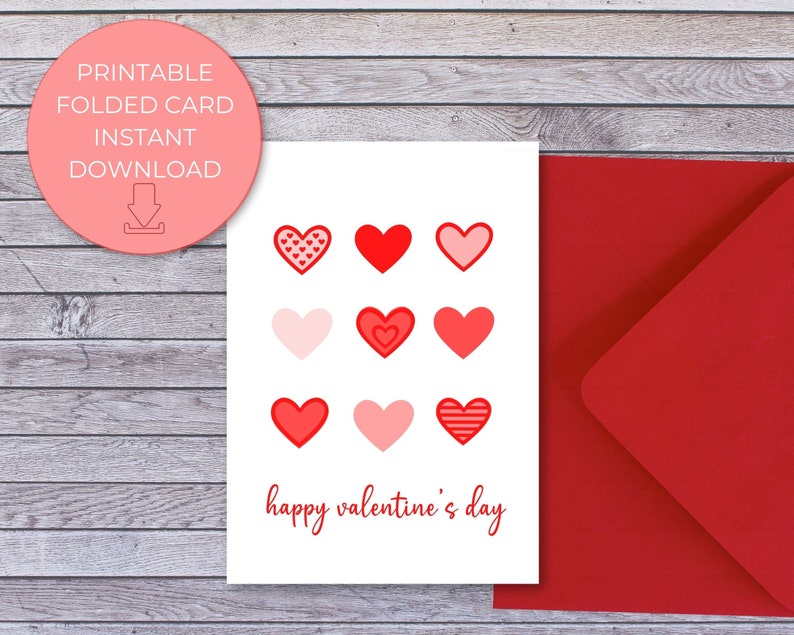 Instant Download, Printable Heart Happy Valentine's Day Card for Anyone ...