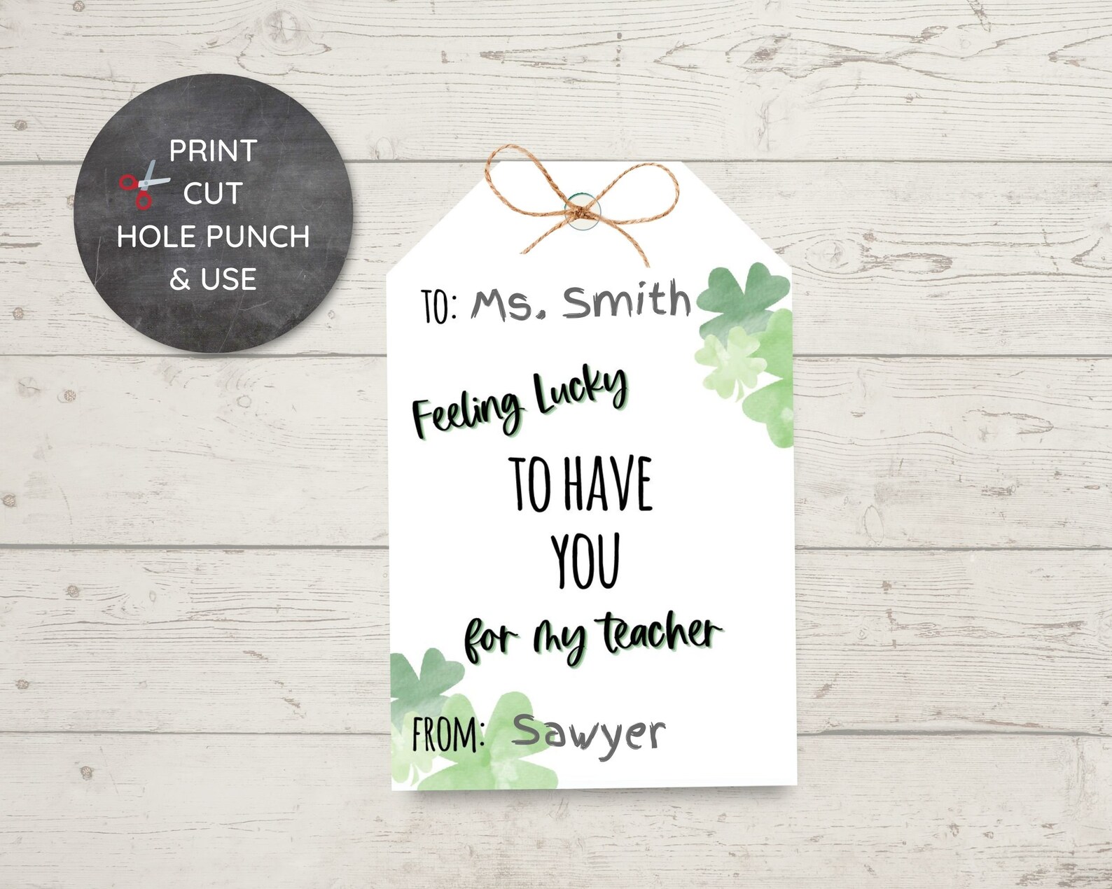 Instant Download, Printable Lucky to Have You for a Teacher Gift Tag ...