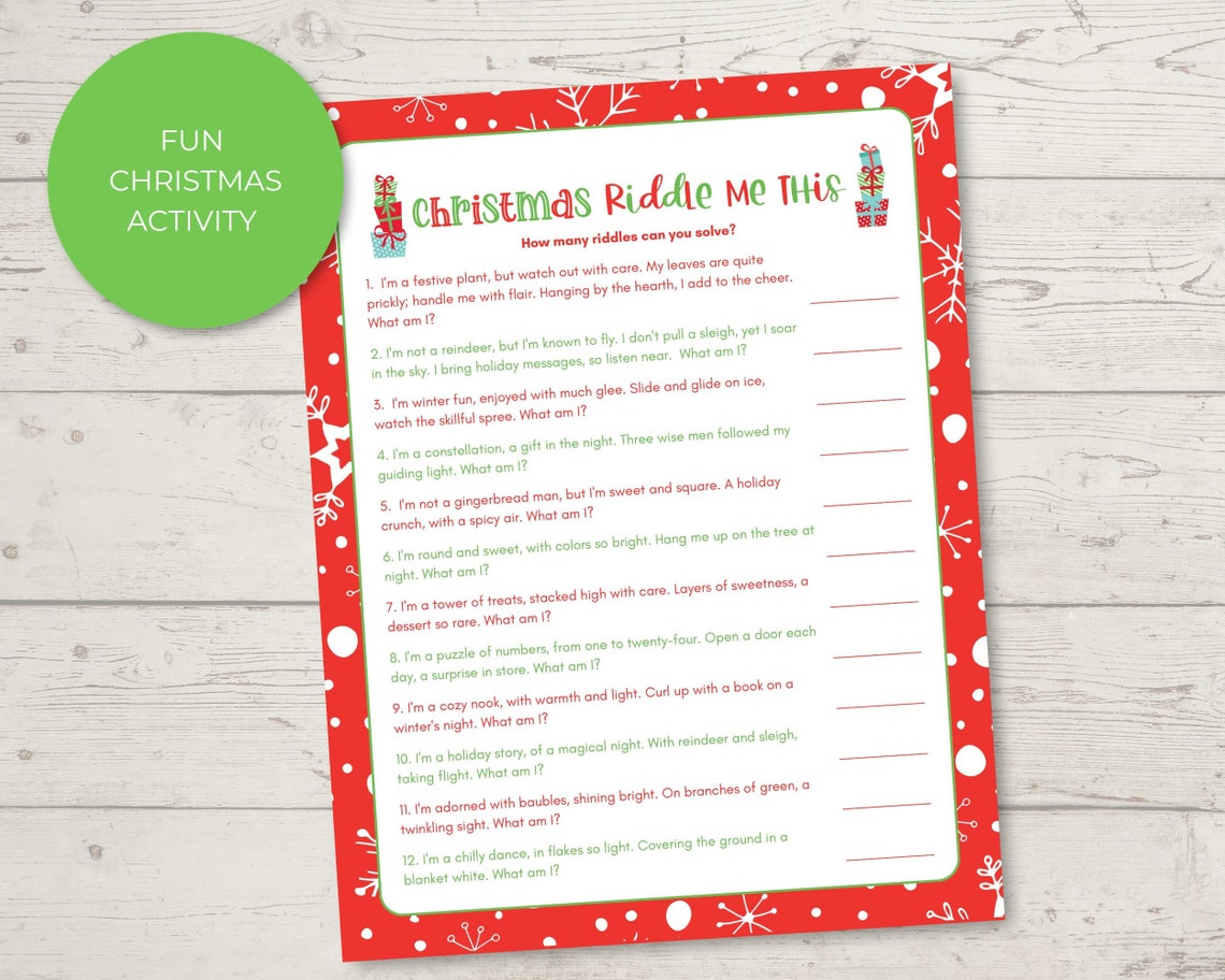 Instant Download, Printable Christmas Riddles Game, Riddle Me This, All ...