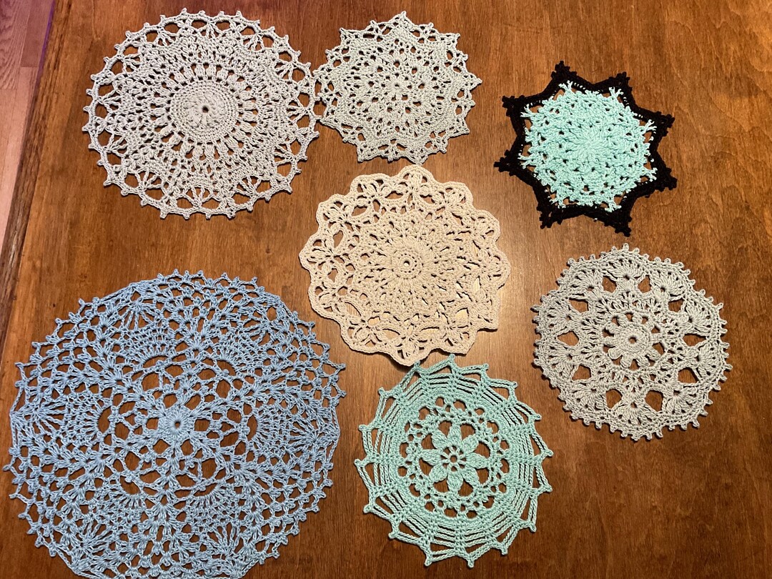 Doily Doilies Baby Blue, Steel Blue, Cream Handmade,5” Round ...