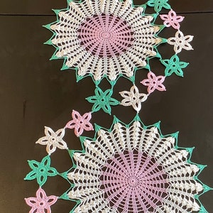 Doily Doilies 52” X 17” Floral Table Runner, Light Green, Pink, Cream ...