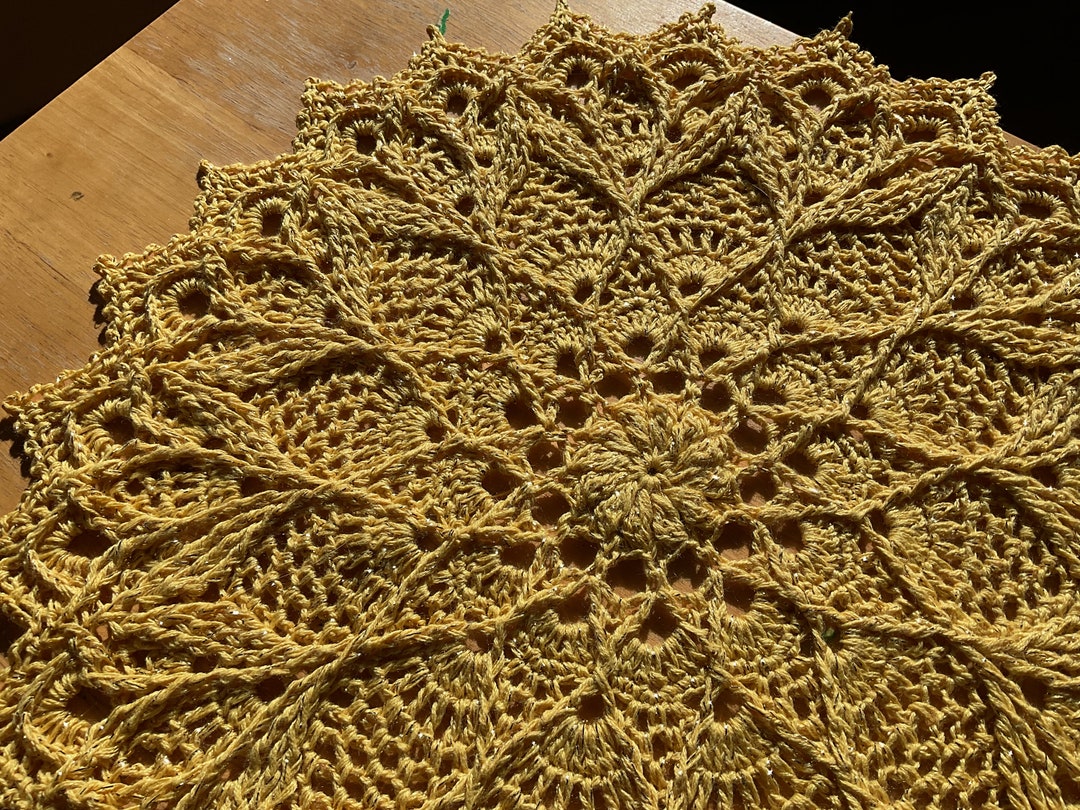 Doily Doilies 14.5” Handmade Doily, Gold Thread, Glitter Strand Gold ...