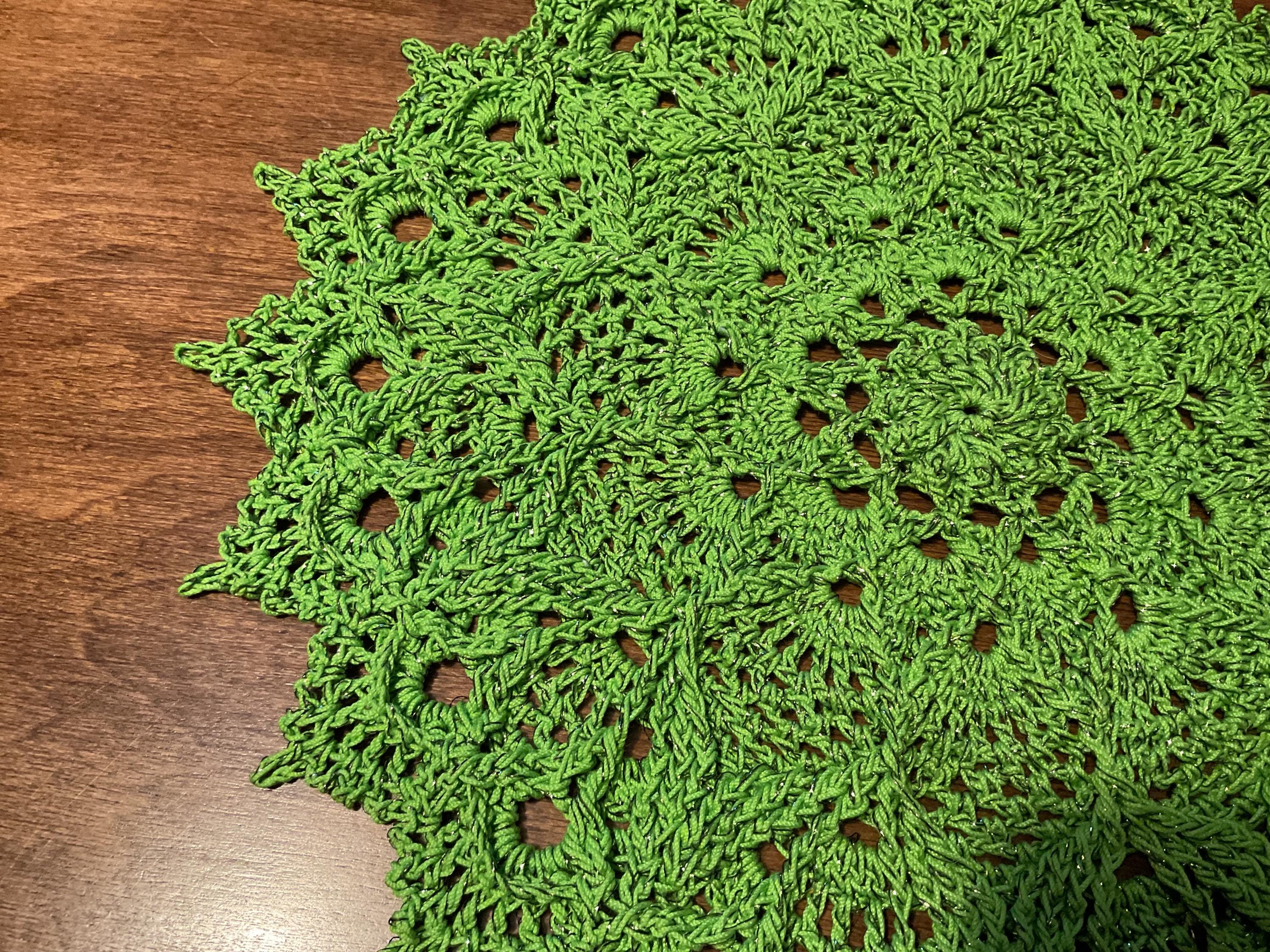 Doily Doilies 10.5” Round, Handmade, Green With Green Glitter Strand ...