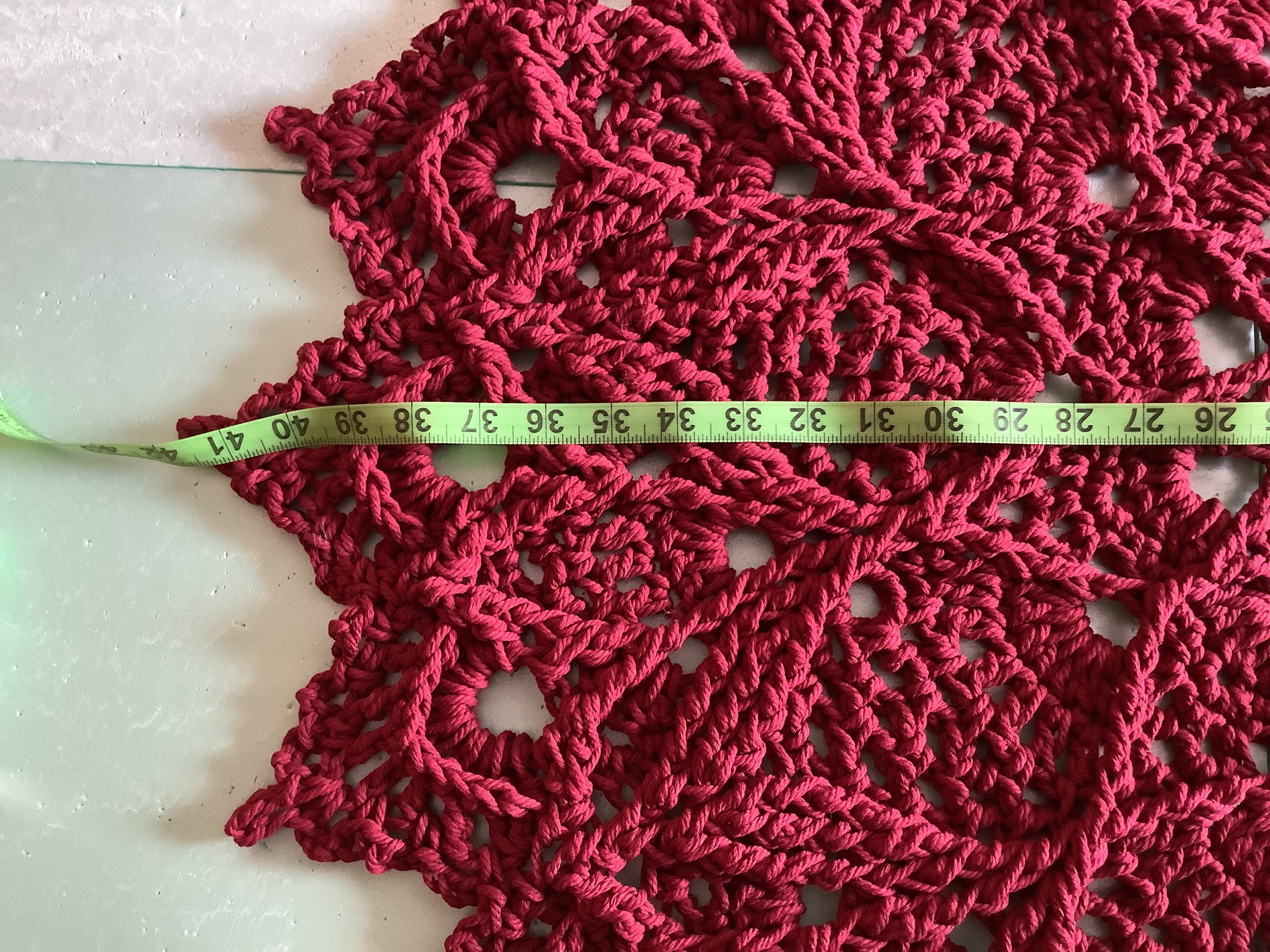 Doily rug 42 diameter round crocheted wine red boho vintage | Etsy