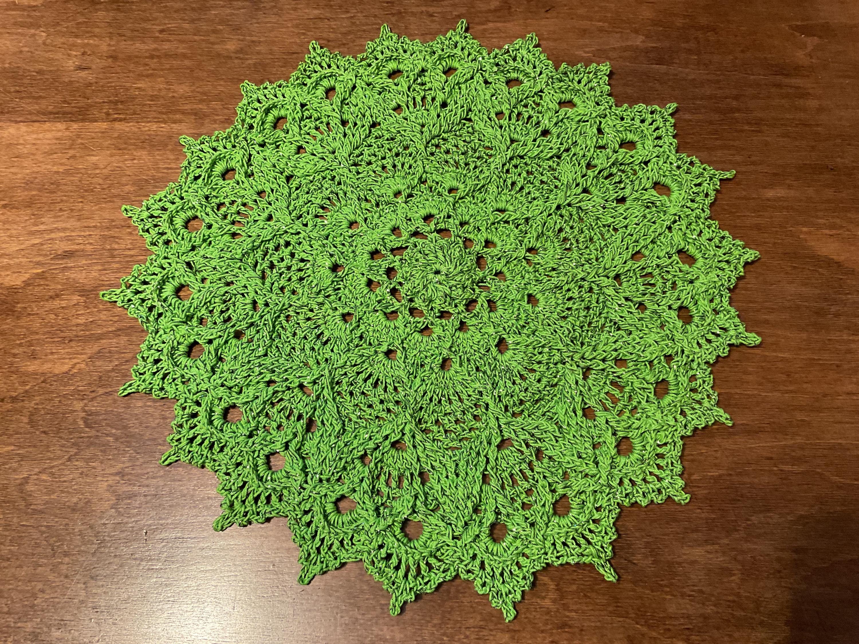 Doily Doilies 10.5” Round, Handmade, Green With Green Glitter Strand ...