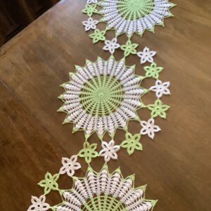 Doily Doilies 48” X 16” Floral Table Runner, Light Green, Cream ...