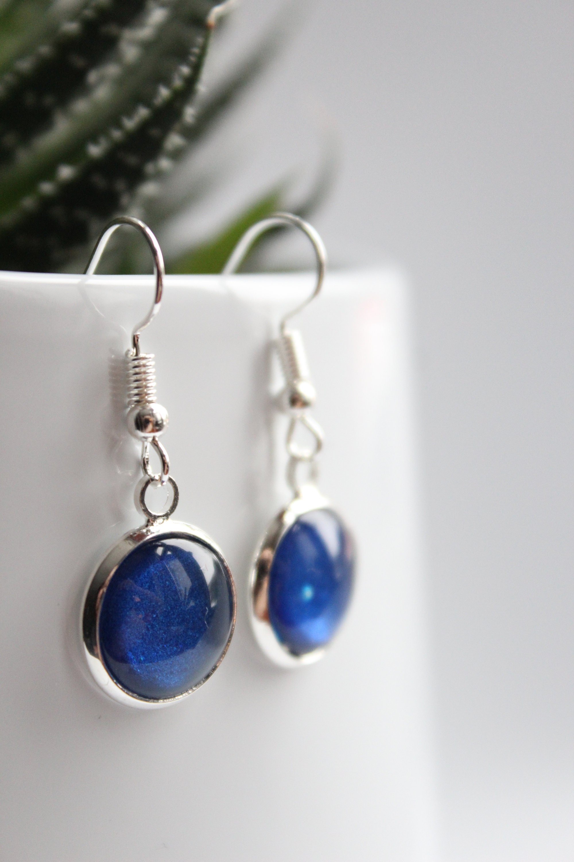 Royal Blue Earrings Round Dark Blue Drop Earrings - Etsy UK