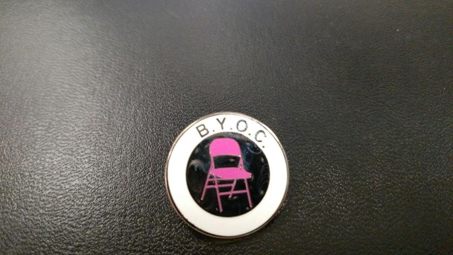 BYOC Pink Enamel Pin, Bring Your Own Chair - Etsy