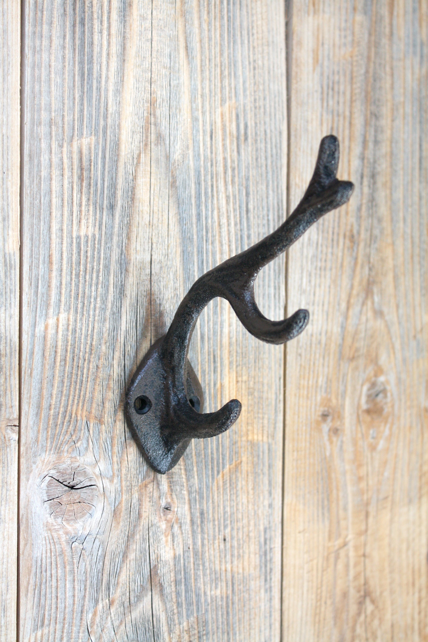 Deer Antler Triple Hook Rustic Cast Iron Coat Hook - Etsy