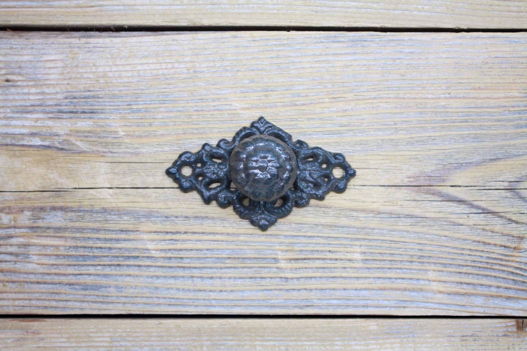 Decorative Knob With Diamond Backplate, Cast Iron Drawer Pull - Etsy