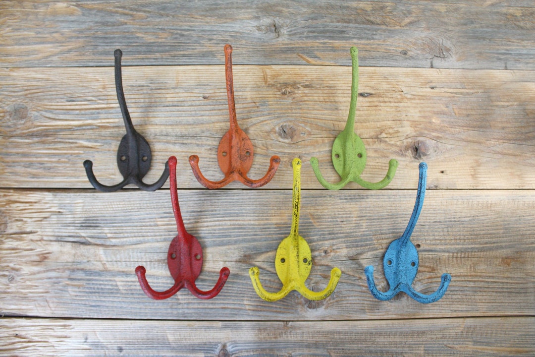 Classic Colourful Triple Coat Hooks, Mudroom Cast Iron Coat Hook - Etsy