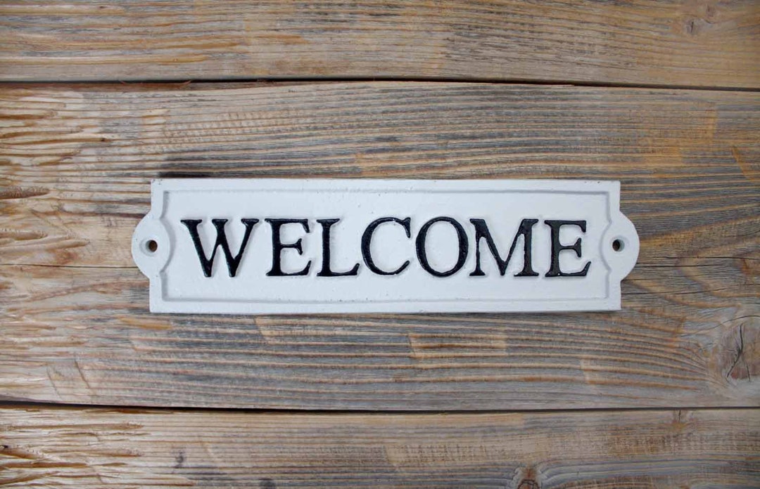 White Cast Iron Welcome Sign - Etsy