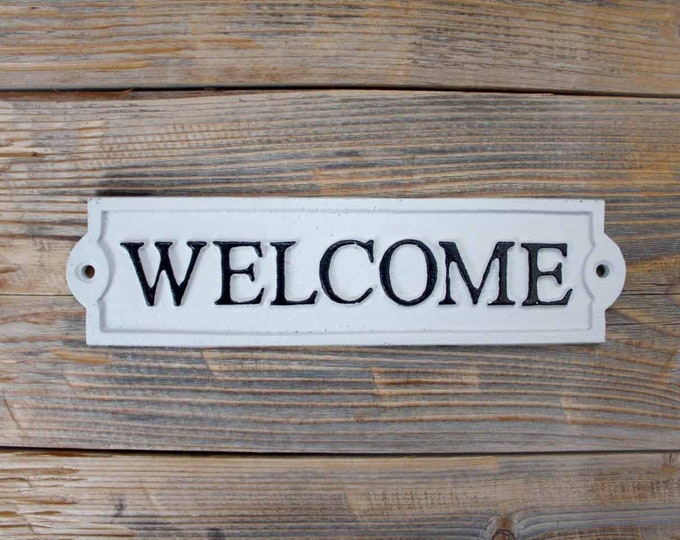 White Cast Iron Welcome Sign - Etsy