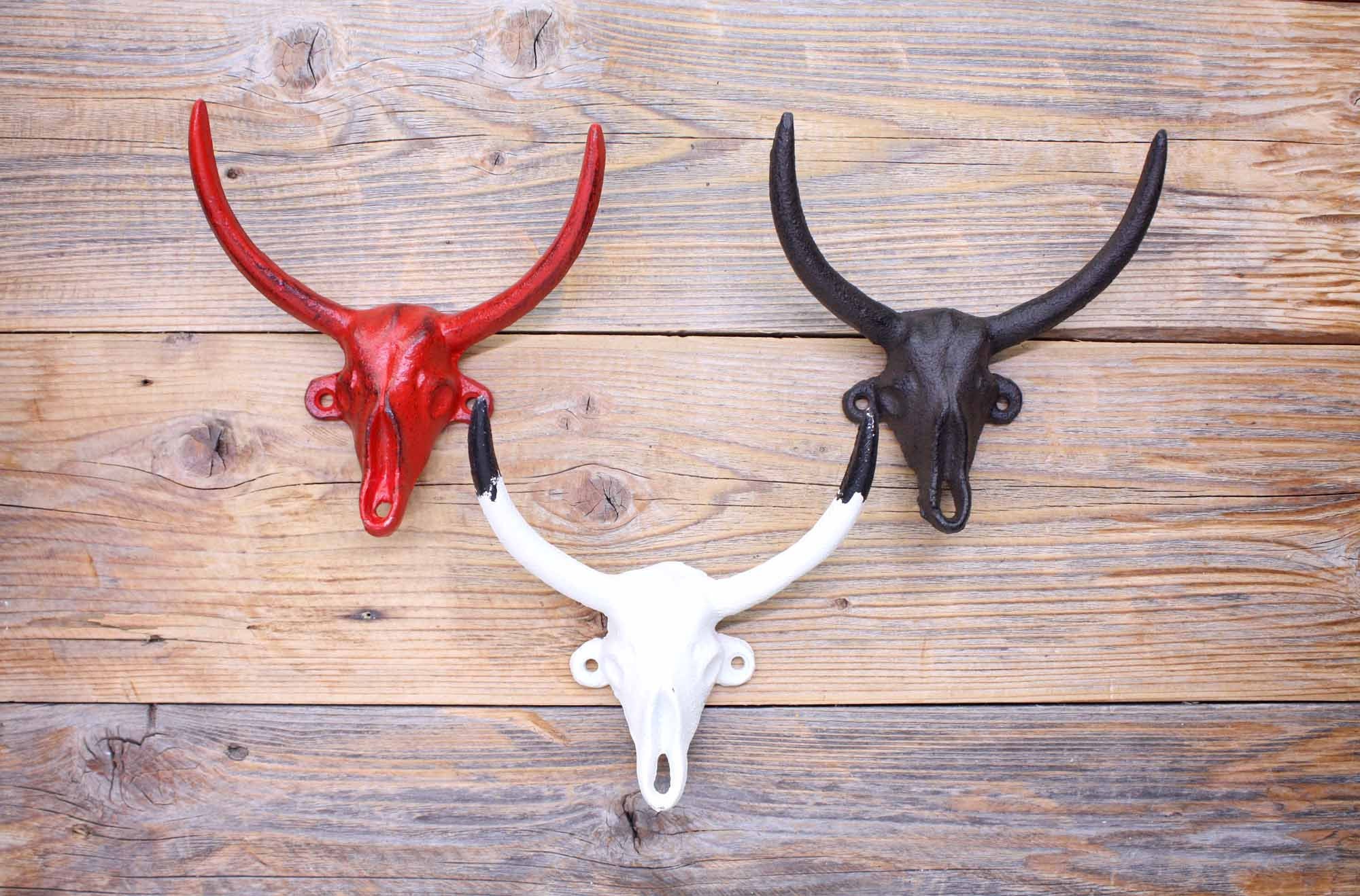 Bull Skull Hook, Bull Head Hook, Cast Iron Cow Coat Rack Hook, Bull ...