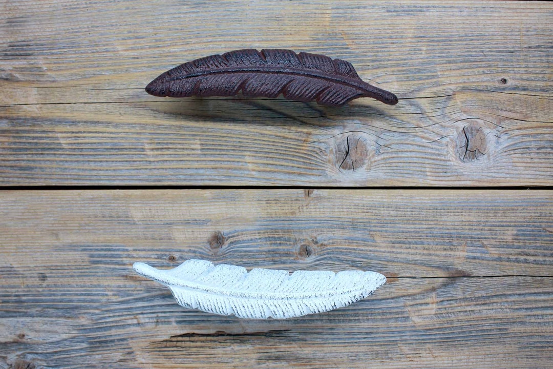 Cast Iron Feather Handles, Feather Drawer Pulls - Etsy