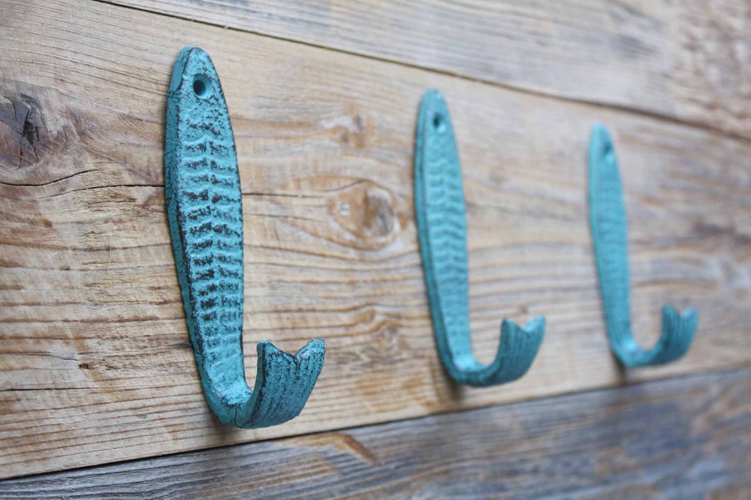 Blue Fish Hooks, Cast Iron Fish Wall Hook - Etsy